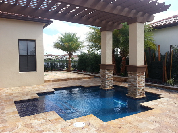 Tuscan Pool in Plantation - pergola, stone facade | by VIP Construction ...